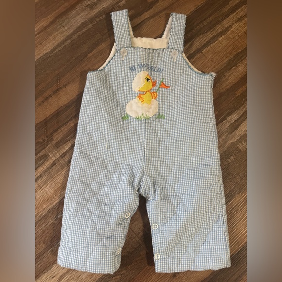 Bottoms | Vintage Blue Checkered Baby Overalls With Duck Embroidery ...